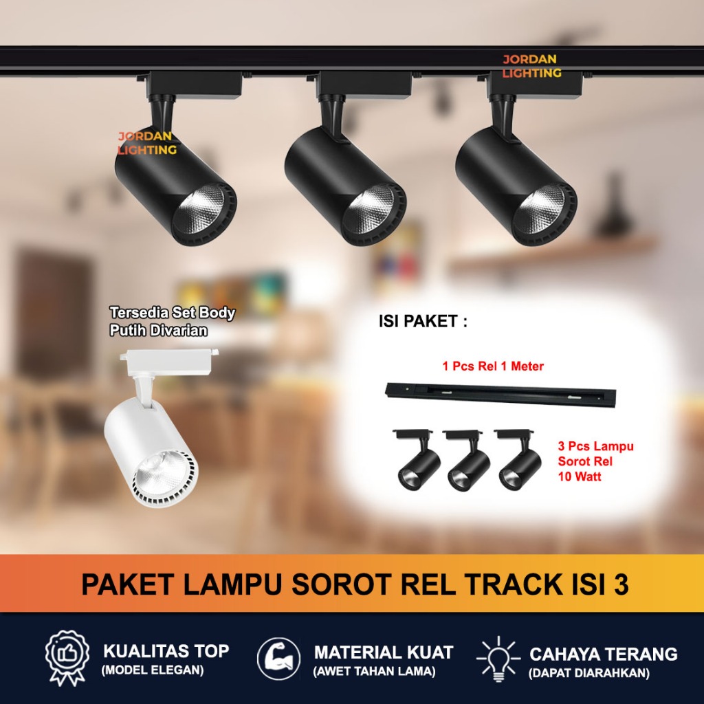 Jual Set 3 Lampu Sorot Rel Tracklight 10W - Spotlight LED Rumah, Toko, Kantor, Restoran, Cafe ...