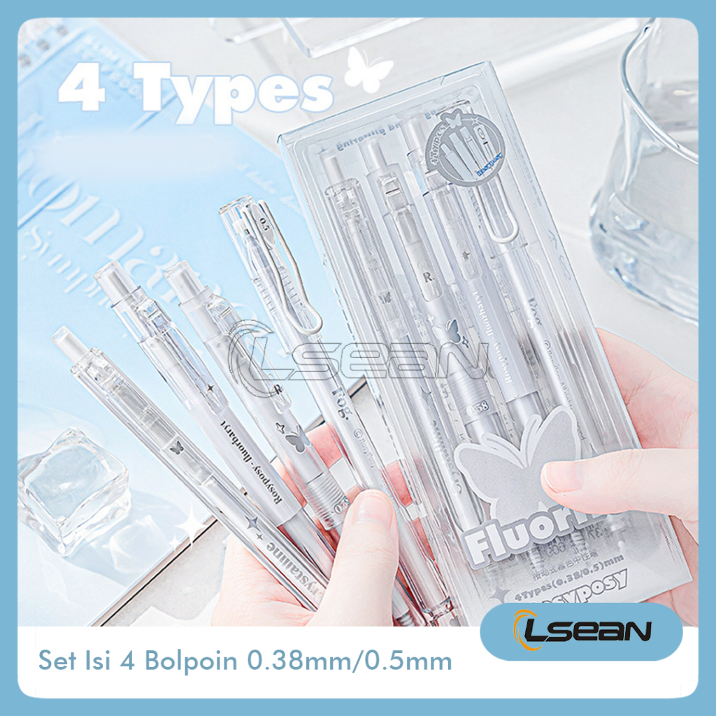 Jual SET BOLPEN MEKANIK GEL Tinta HITAM ISI 4 MOTIF AESTHETIC KOREAN ...