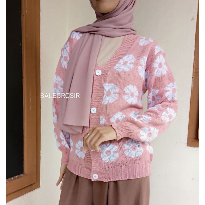 Jual Flower hanny cardigan rajut triball kancing lucu kekinian ootd ...
