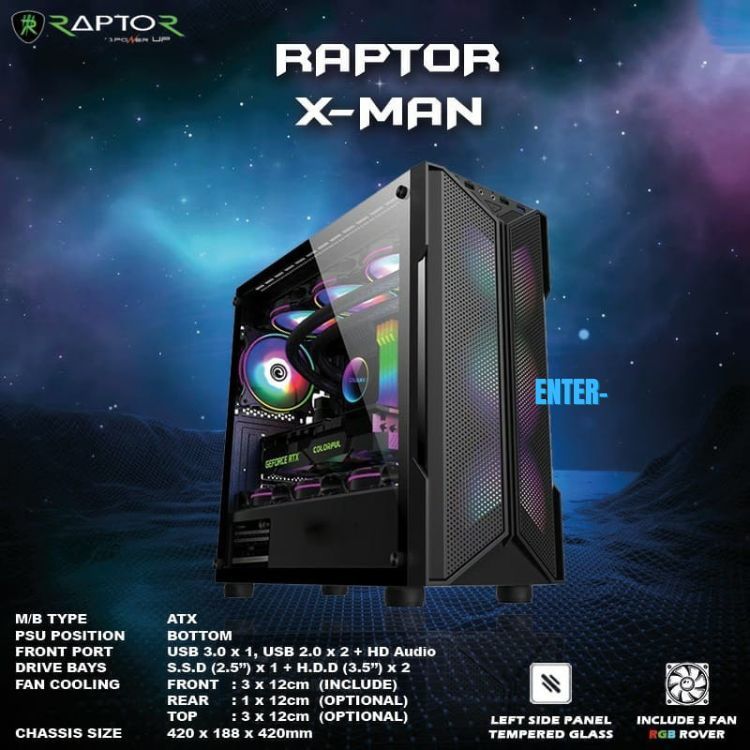 Jual Casing Gaming RAPTOR X-MAN - include 3 FAN RGB ROVER | Shopee ...