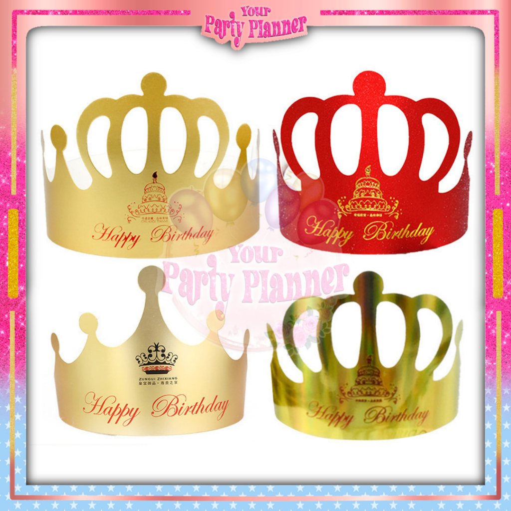 Jual Topi Mahkota Ulang Tahun Warna Gold Glossy PREMIUM QUALITY / Topi ...