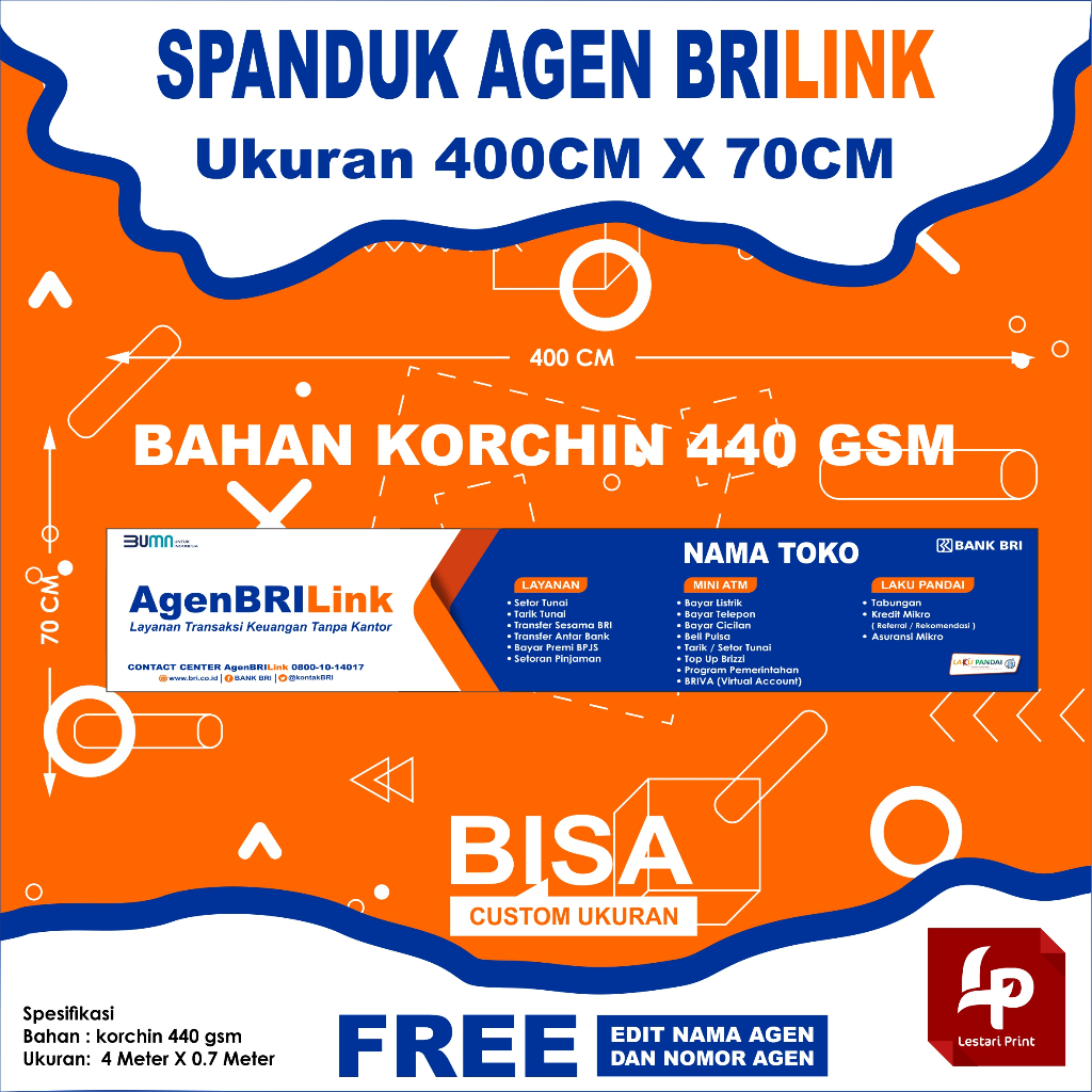 Jual SPANDUK BRILINK BAHAN KORCHIN 440 GSM UKURAN 4METER X 80CENTIMETER ...