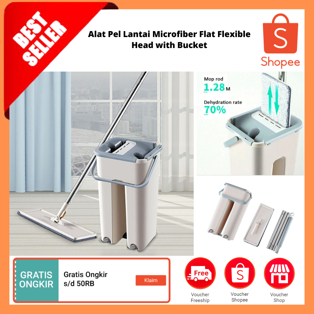 Jual Alat Pel Lantai Microfiber Flat Flexible Head with Bucket / Pel ...