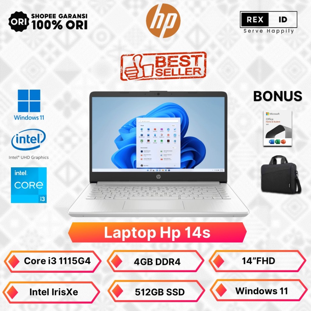 Jual Laptop Hp 14 Core i3-1115G4 4GB 512GB 14"FHD IPS Windows 11 ...