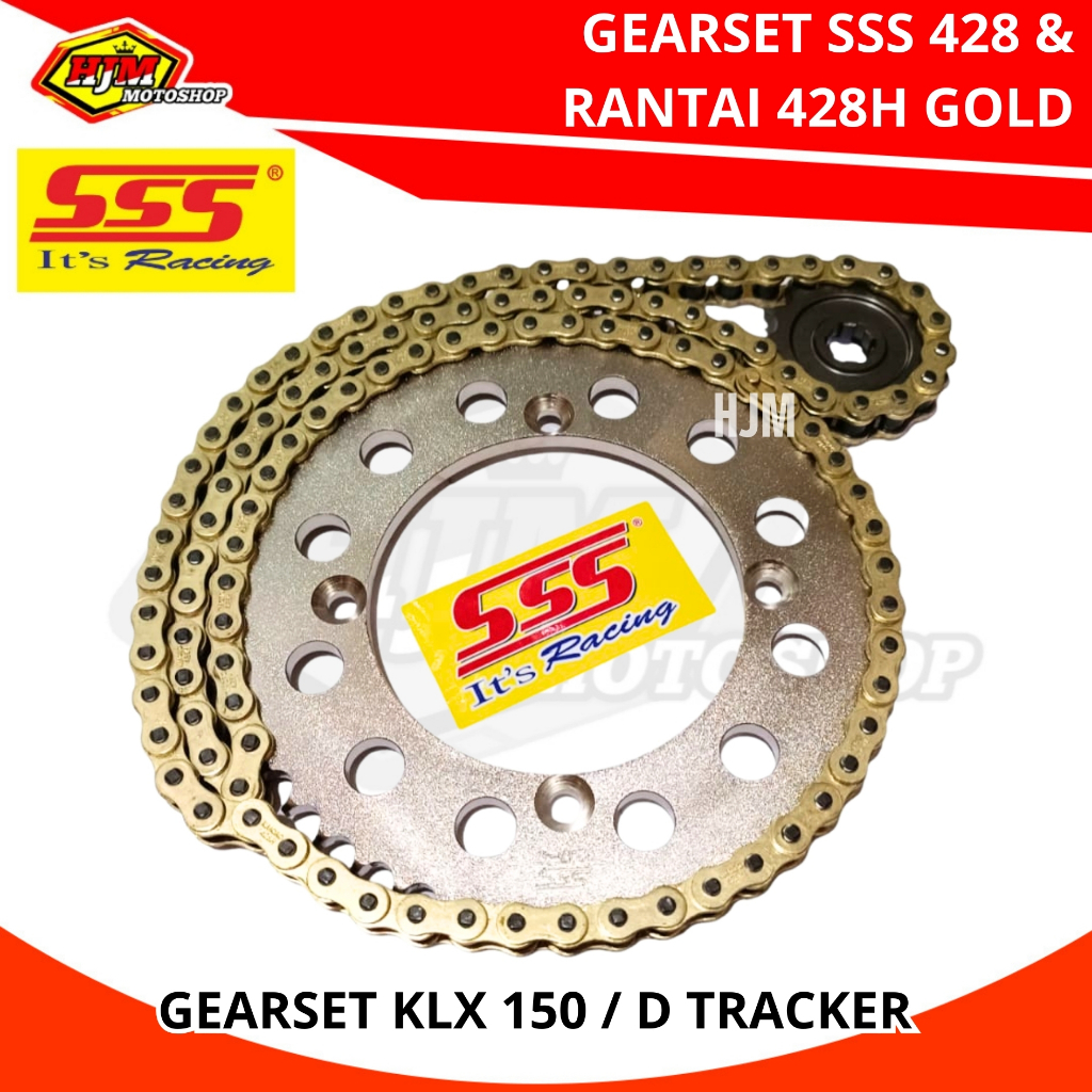Jual GEARSET SSS 428 KLX 150 / D TRACKER 150 & RANTAI 428H GOLD | Shopee Indonesia