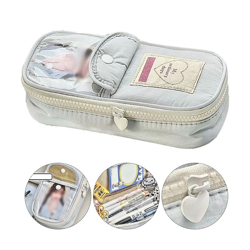 Jual Pencil case tempat pensil retro heart zipper large capacity ...