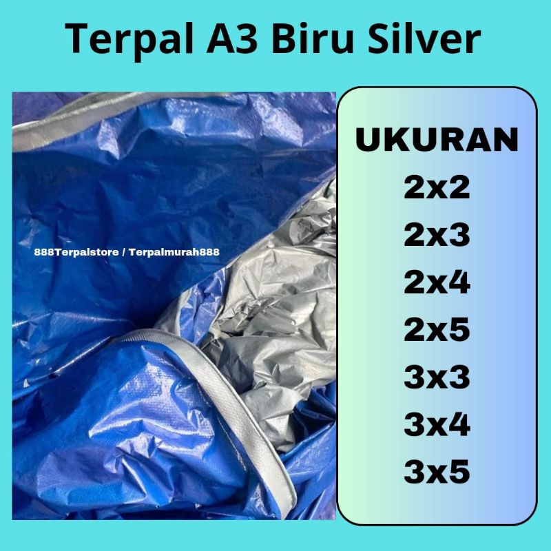 Jual Terpal Plastik A3 UK 2x2/ 2x3/2x4/2x5/3x3/3x4/3x5 Biru silver ...