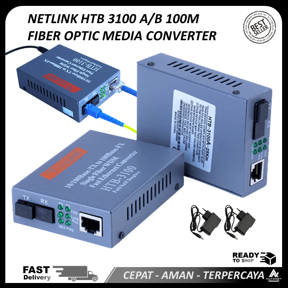 Jual Netlink HTB 3100 Media Converter Fiber Optic RJ45 10 100M Jarak ...