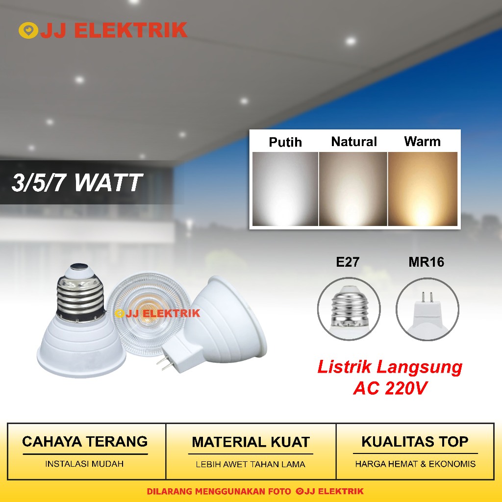 Jual Lampu Sorot LED 7W Bohlam Spotlight LED E27 atau MR16 Cahaya Warm White Natural Putih ...