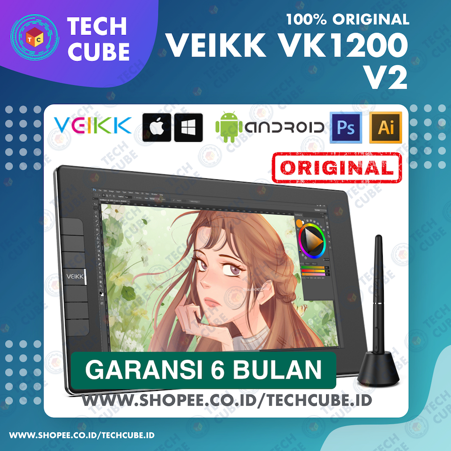 Jual VEIKK VK1200 V2 Graphic Digital Display Drawing Pen Tablet Design ...