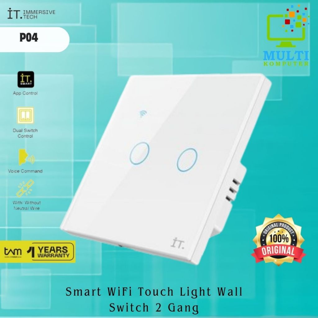 Jual IT Smart WiFi Touch Light Wall Switch 2 Gang P04 - Smart Home IoT | Shopee Indonesia
