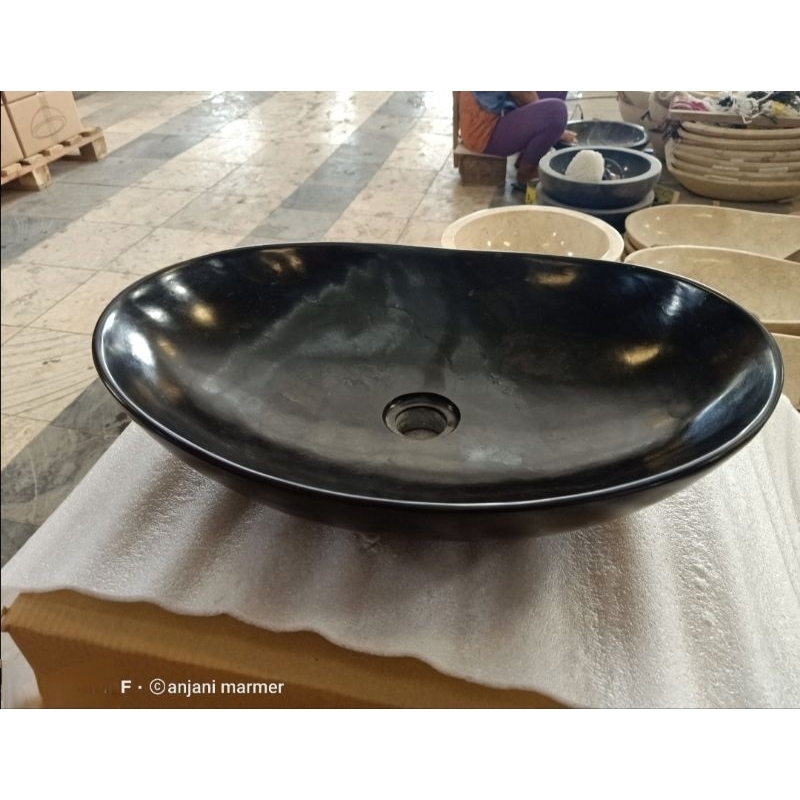 Jual wastafel batu andesit hitam oval 40cm | Shopee Indonesia
