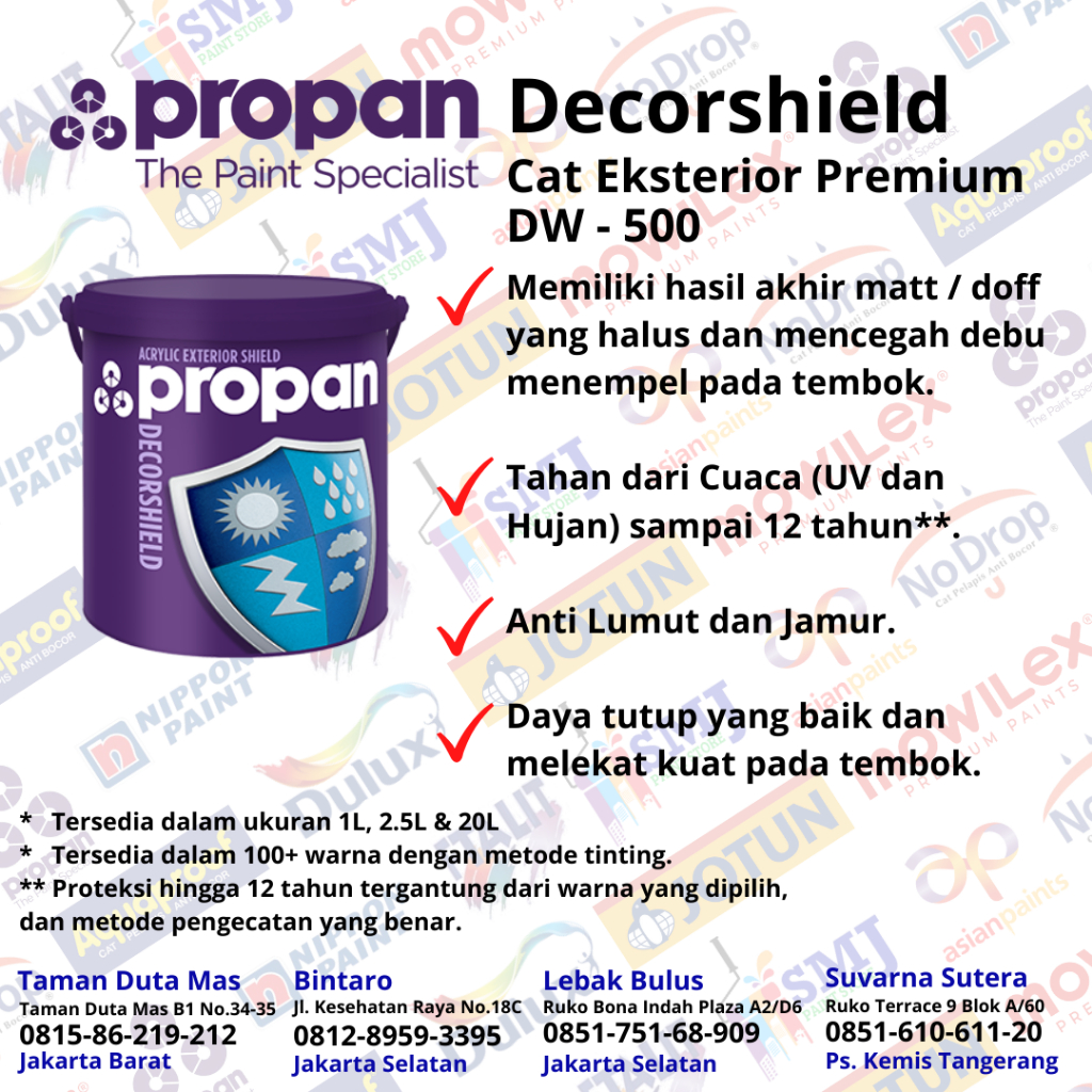 Jual CAT TEMBOK EXTERIOR PROPAN DECORSHIELD DW-500 White dan Tinting 2 ...