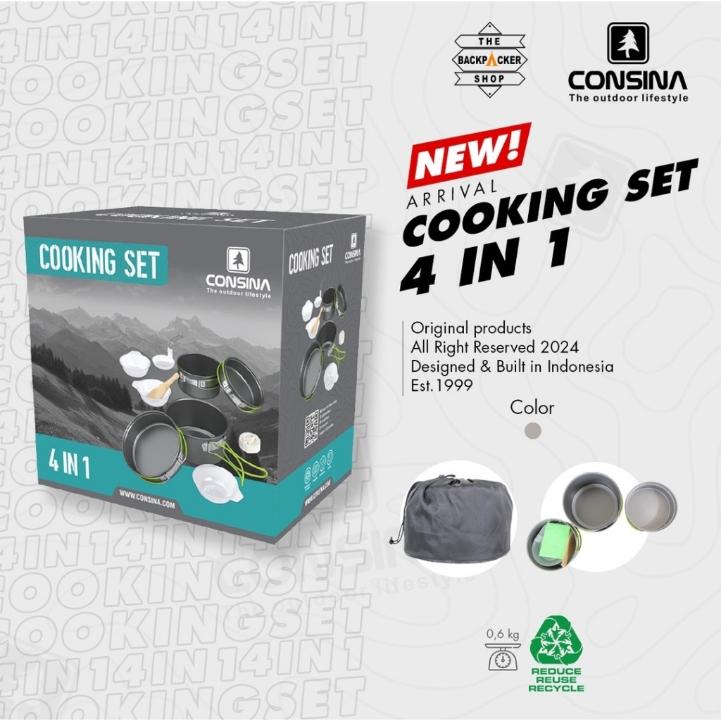 Jual Consina Cooking set 4 in 1 perlengkapan alat masak kemping ...