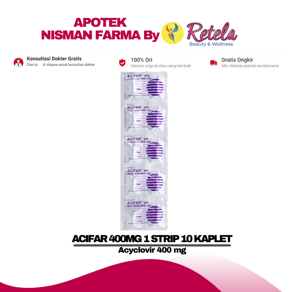 Jual ACIFAR 400MG 1 STRIP 10 KAPLET ( ACYCLOVIR 400 MG ) / HERPES ...