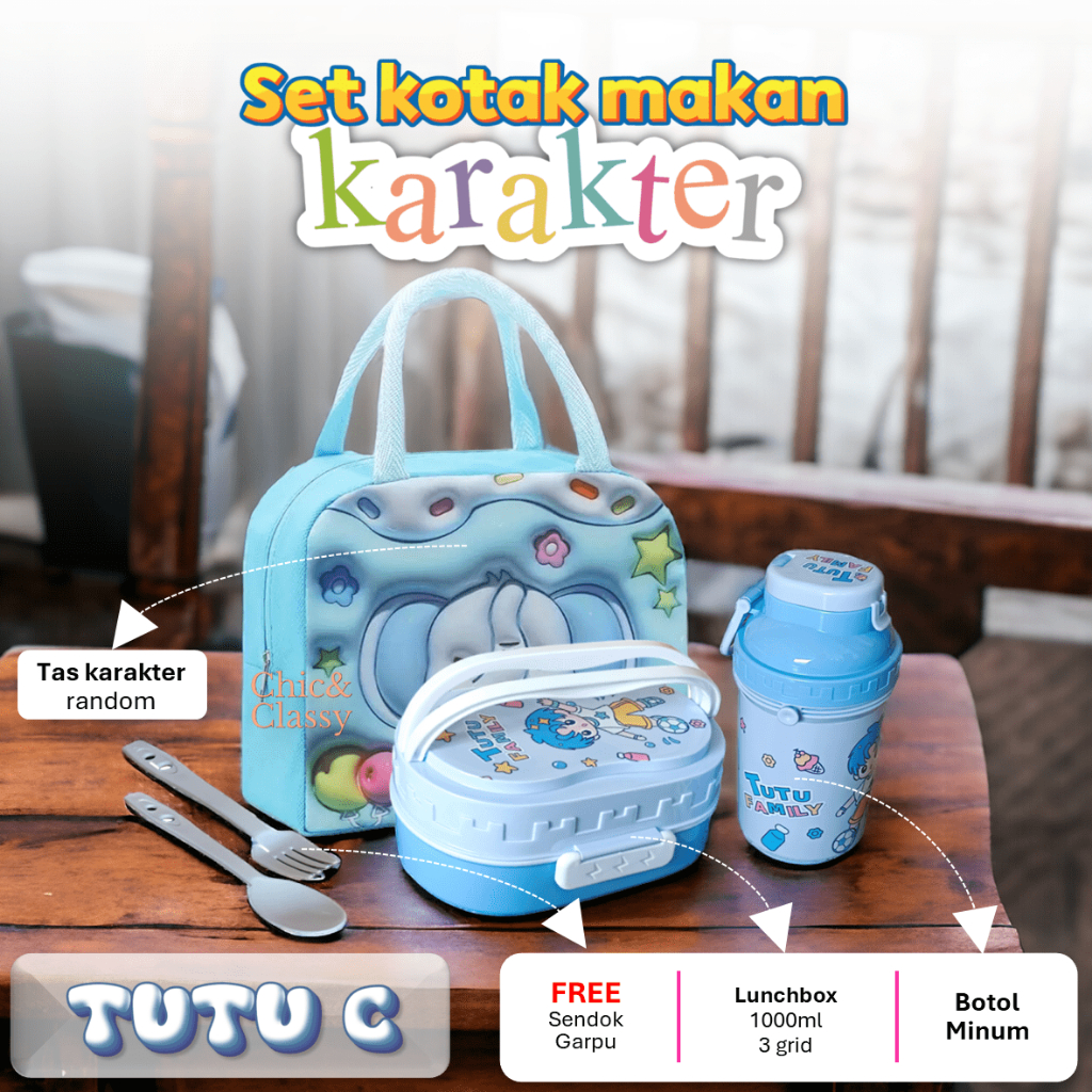 Jual TUTU SERIES C || Kotak Makan Lunch Box Botol Minum Tas Bekal Sendok Garpu Bekal Anak ...
