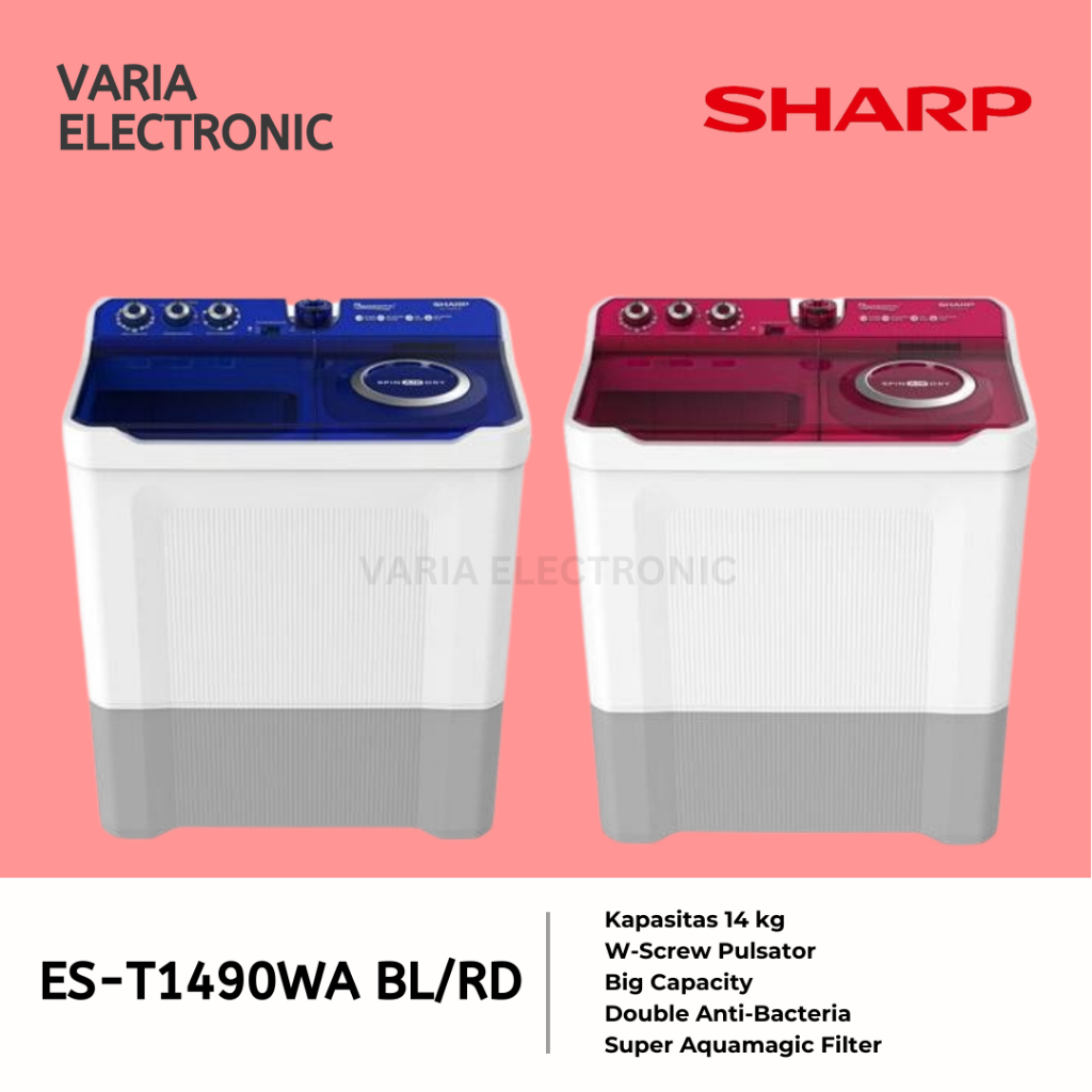 Jual Mesin Cuci SHARP 14 kg ES-T1490WA BL/RD | Shopee Indonesia