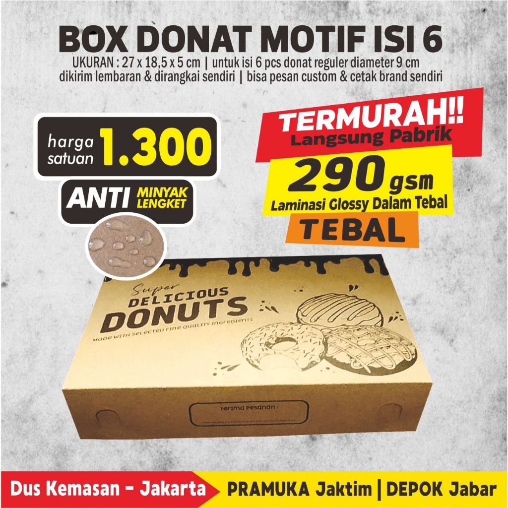 Jual BOX DONAT ISI 6 KRAFT MOTIF FULL LAMINASI | Shopee Indonesia