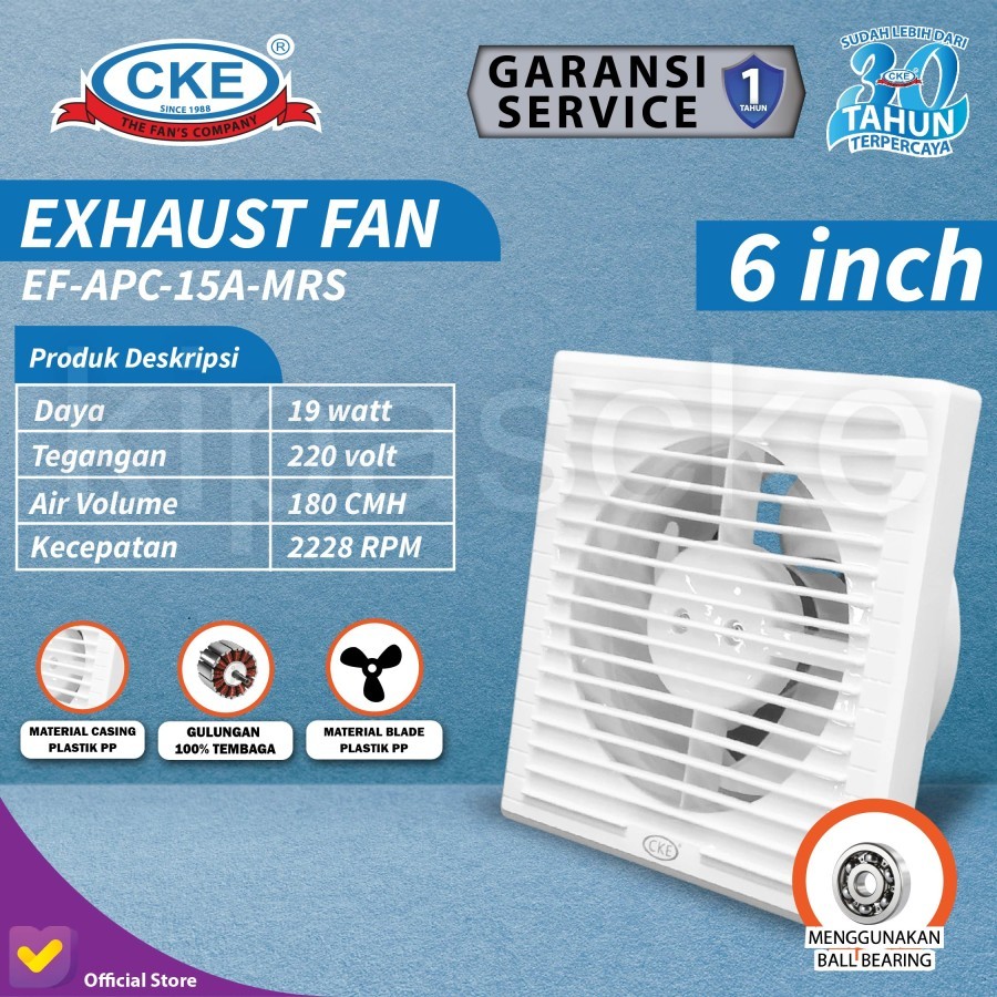 Jual Exhaust Fan Mini CKE 6 Inch EF-APC-15A-MRS Penghisap Udara Dinding ...