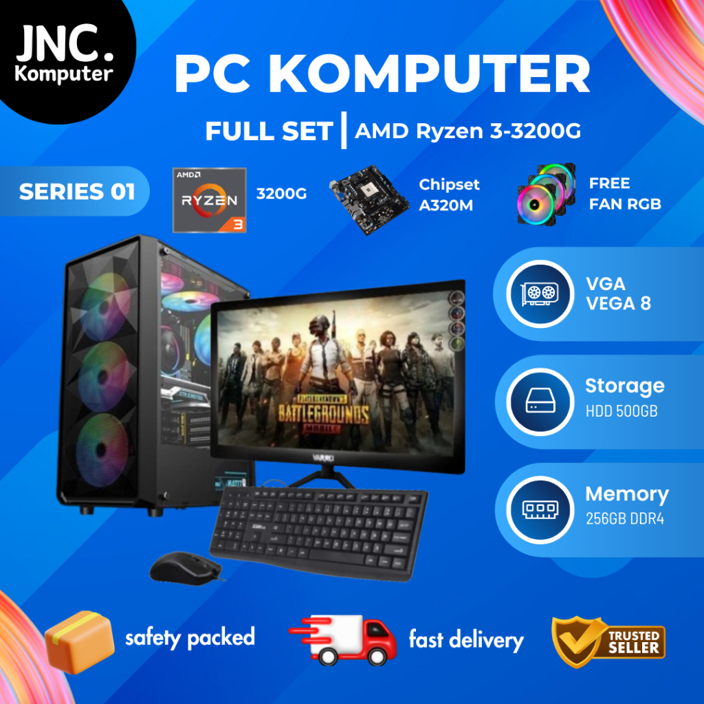 Jual PC Komputer Fullset AMD Series AMD Ryzen 3-3200G Ram 8GB HDD SSD ...