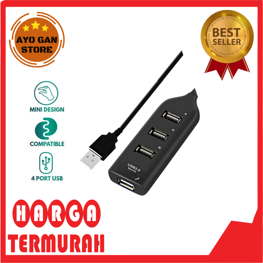 Jual Portable USB Hub 2.0 4 Port 480Mbps - HB304 - Black | Shopee Indonesia