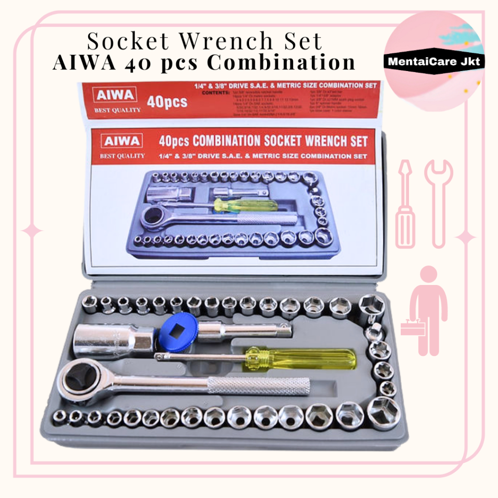 Jual Kunci Sok Shock Soket 40Pcs Set Tool Box dengan 1/4" Rachet Handle ...