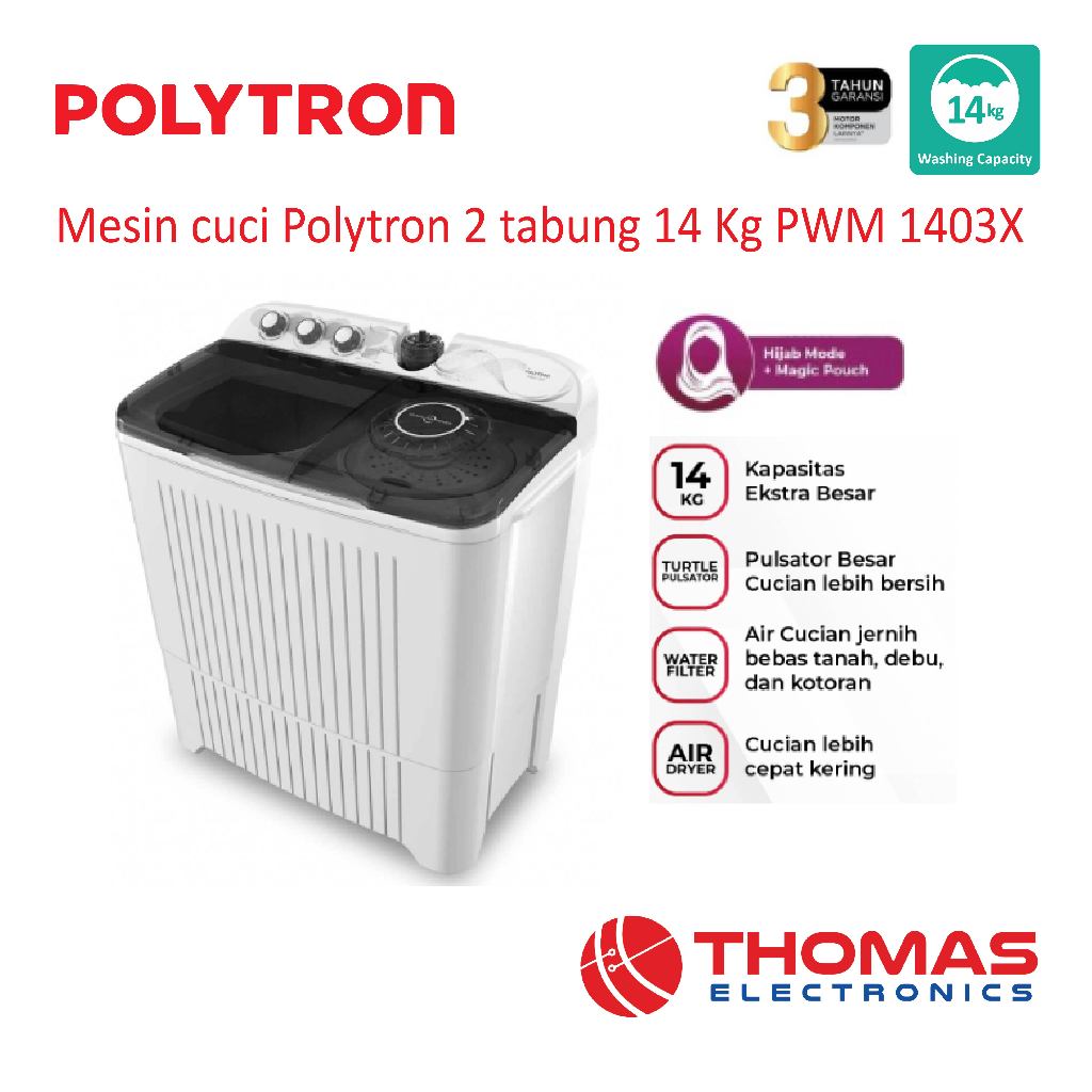 Jual Mesin cuci Polytron 2 tabung 14 Kg PWM 1403X 1403 X Garansi Resmi ...
