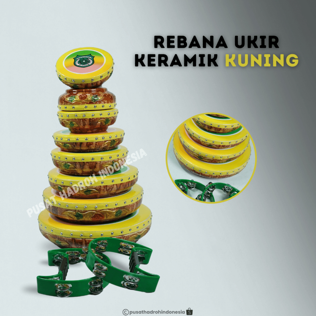Jual Rebana Qasidah Ukir Motif Keramik Kuning 1 Set Isi 10 Rebana ...