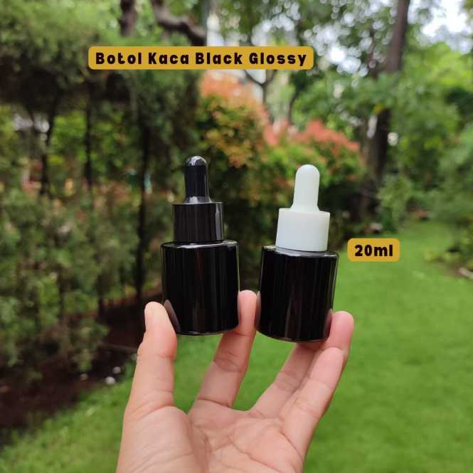 Jual Botol Kaca Black Glossy Serum Tetes Pipet Kaca Black 20ml Skincare ...