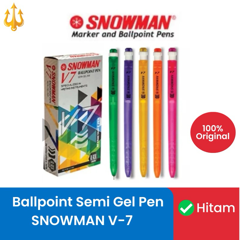 Jual Bolpen Pulpen Bolpoin Snowman V7 Semi Gel Pen ( 1pak/12pcs ...