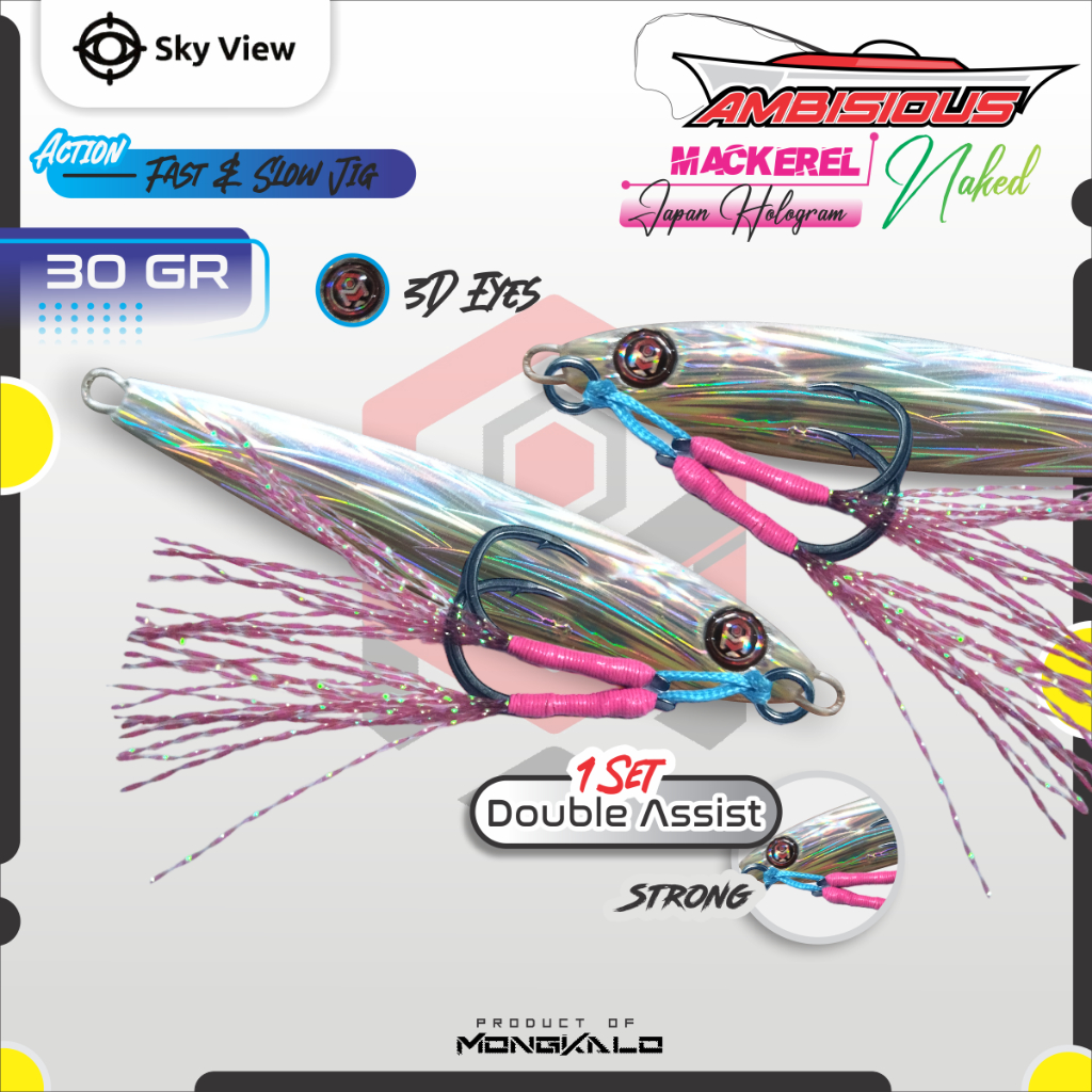 Jual Metal Jig 30 Gram Casting Laut 1 Set Double Assist Hook Mongkalo AMBISIOUS Silver Jig ...