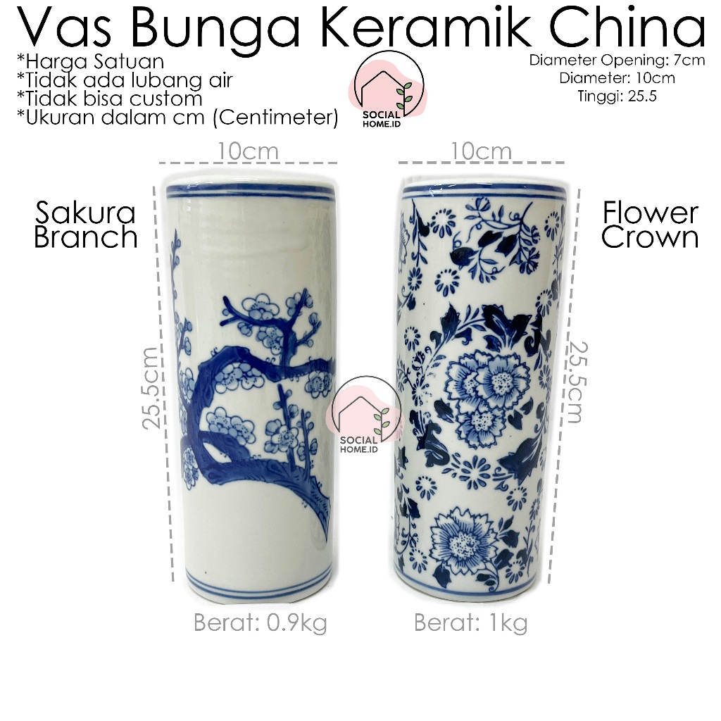 Jual Vas Bunga Keramik Porcelain China Biru Putih, pajangan flower Vase ...