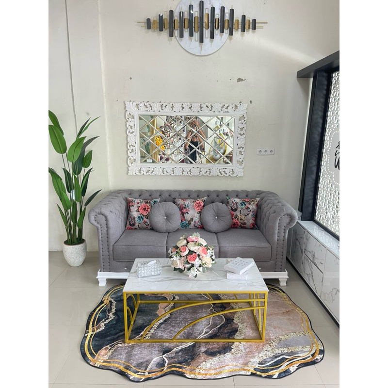 Jual SOFA TURKI LIST KAYU SEATER 3 SET MEJA | Shopee Indonesia