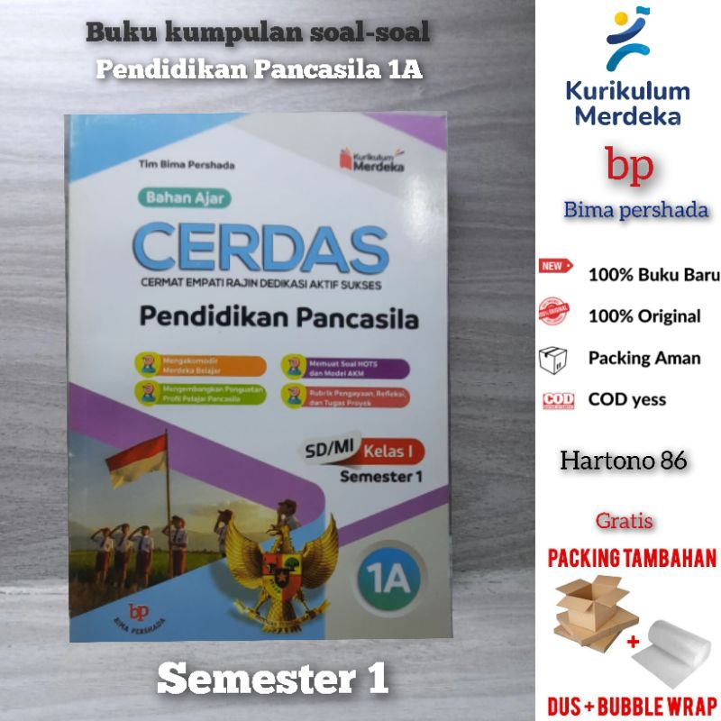 Jual Buku CERDAS pendidikan Pancasila SD/MI Kelas 1 jilid 1A Semester 1 kurikulum merdeka Bima ...