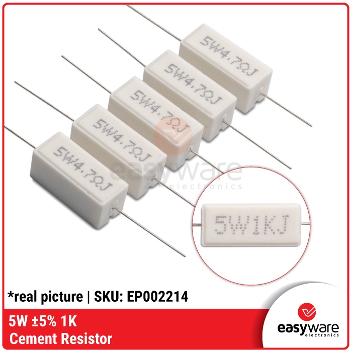 Jual Cement Resistor 5W 5% 1K Cement Resistor Kapur Putih 1K Ohm 5 Watt ...