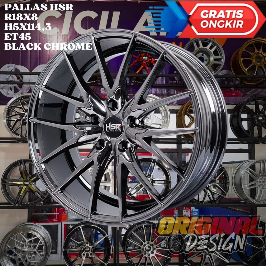 Jual Velg Mobil Ring 18 HSR PALLAS R18 LEBAR 8 INCH BAUT 5 ET40 BLACK CHROME | Shopee Indonesia