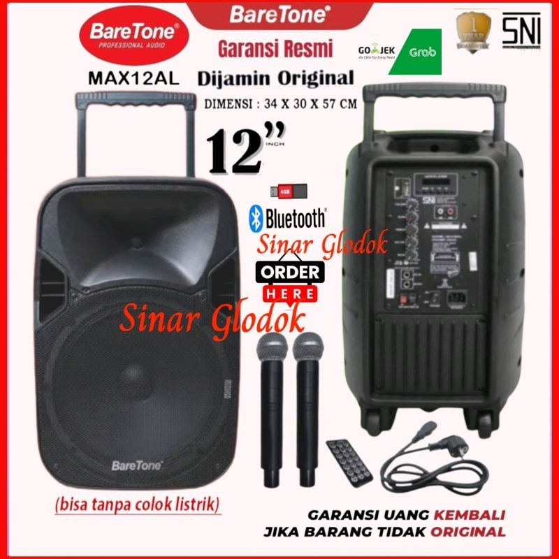 Jual Speaker BareTone Portable Aktif Wireless 12 Inch MAX12AL Bluetooth ...