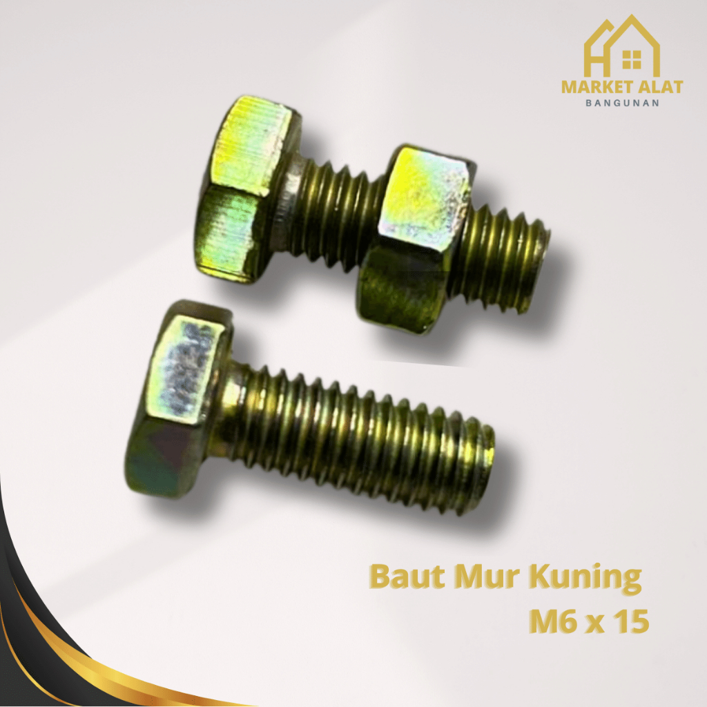 Jual Baut Mur Kuning Hexagon BMK M 6 x 15 mm Hex ( Kunci 10 ) | Shopee Indonesia