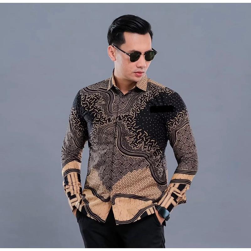 Jual ANTAREJA Kemeja batik pria slimfit premium lengan panjang baju batik pria solo katun lapis ...