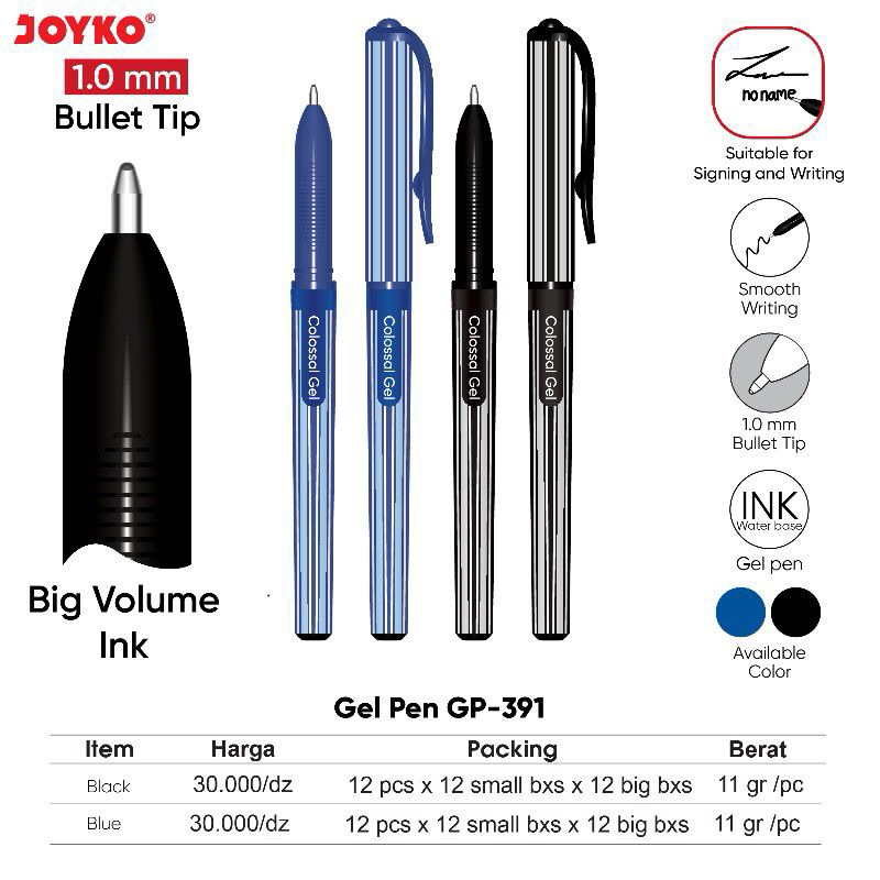 Jual ( 1 Pcs ) GP391 Pulpen Gel Pen Tanda Tangan JOYKO GP-391 Colossal ...