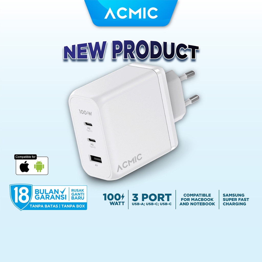 Jual ACMIC CPD100 GaN7 PRO 100W Wall Desktop Charger Adaptor Laptop ...