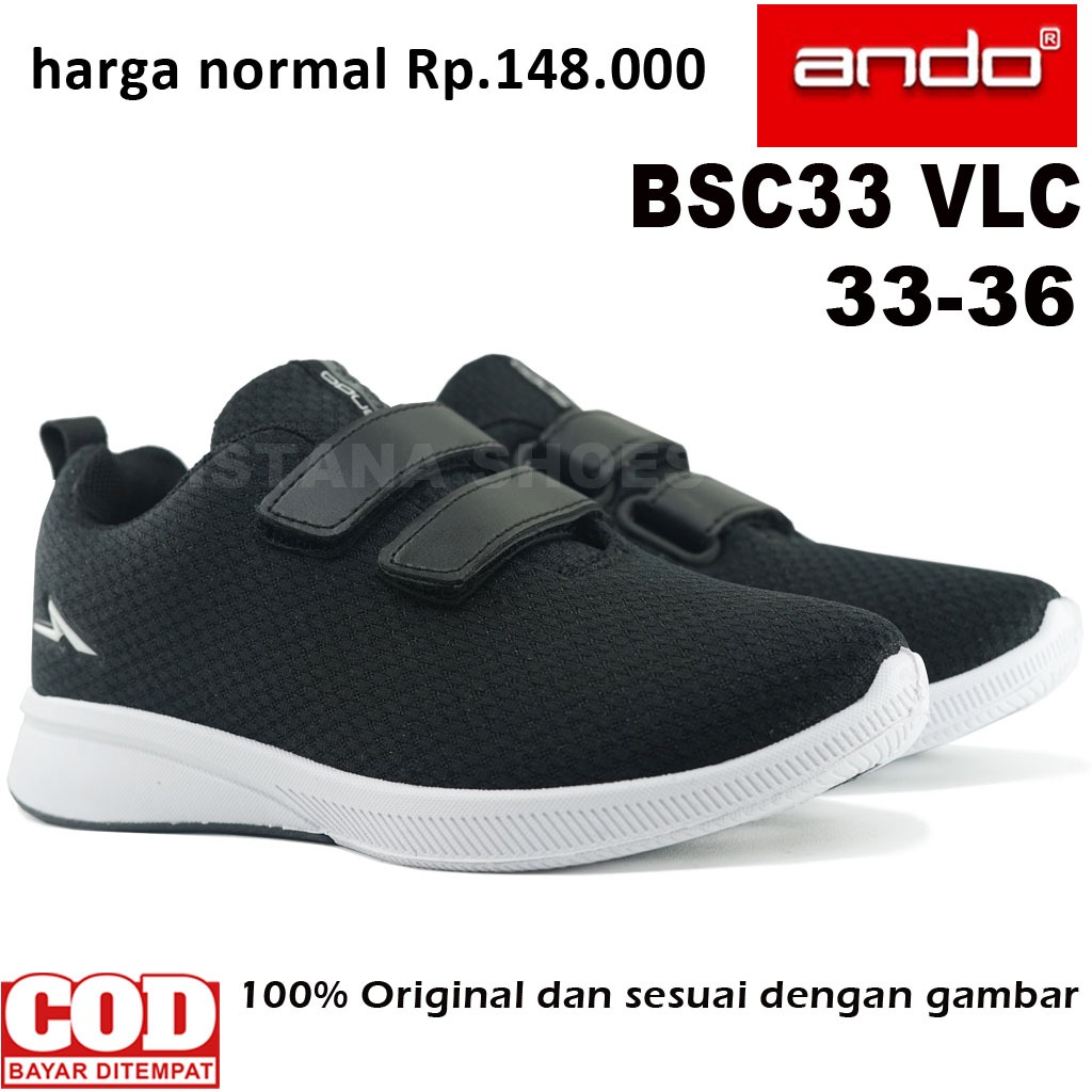 Jual Sepatu Sekolah Anak Laki Laki Perempuan SD ANDO BSC33 Hitam Putih Sneakers Perekat PAUD TK ...