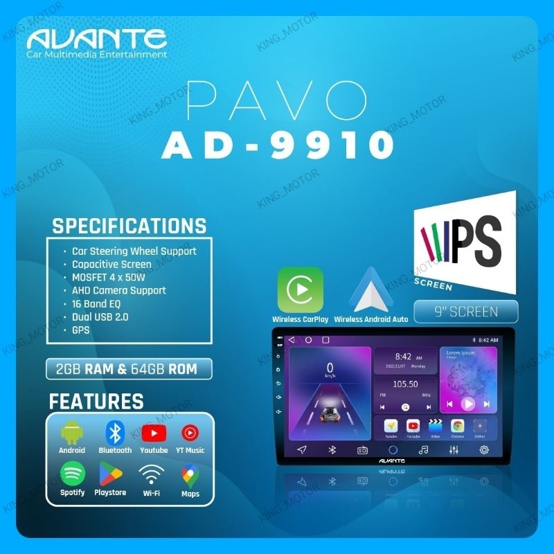 Jual Head Unit Android Avante AD-9910 Pavo 9 inch RAM 2 ROM 64 | Shopee ...
