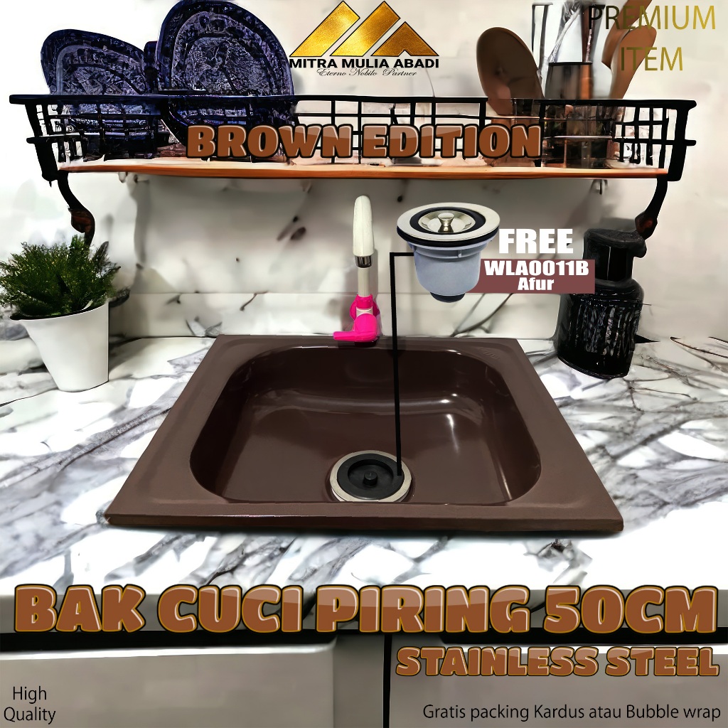 Jual Bak Cuci Piring Coklat Stainless Steel 50cm Fullset / Bak Cuci ...