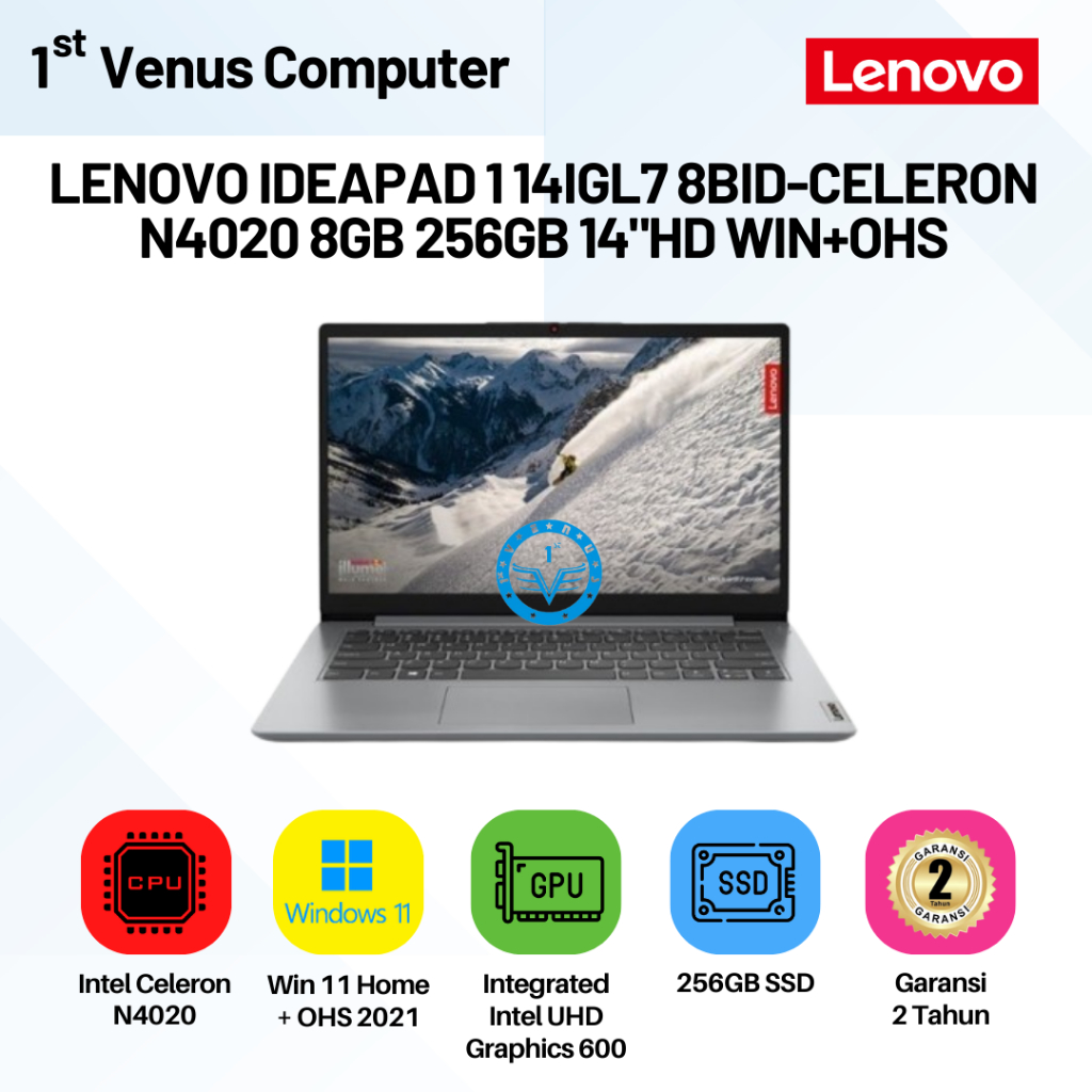 Jual Lenovo IdeaPad 1 14IGL7 8BID-Celeron N4020 8GB 256GB 14"HD WIN+OHS ...