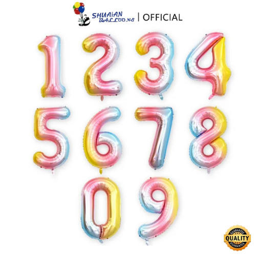 Jual SHUAIAN Balon Foil Angka Besar 32 inch Warna Warni Number Foil ...