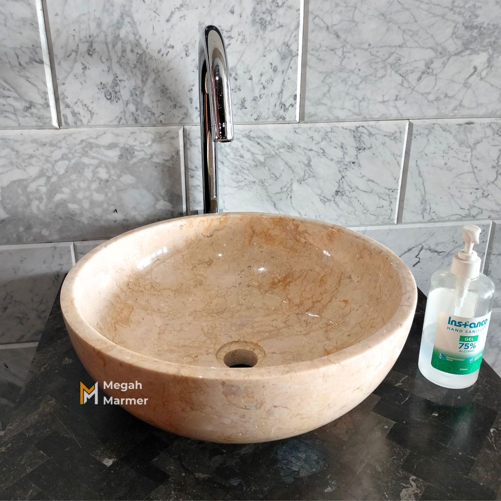 Jual Megah Marmer | Wastafel Marmer Bentuk Baskom Diameter 40cm Desain ...