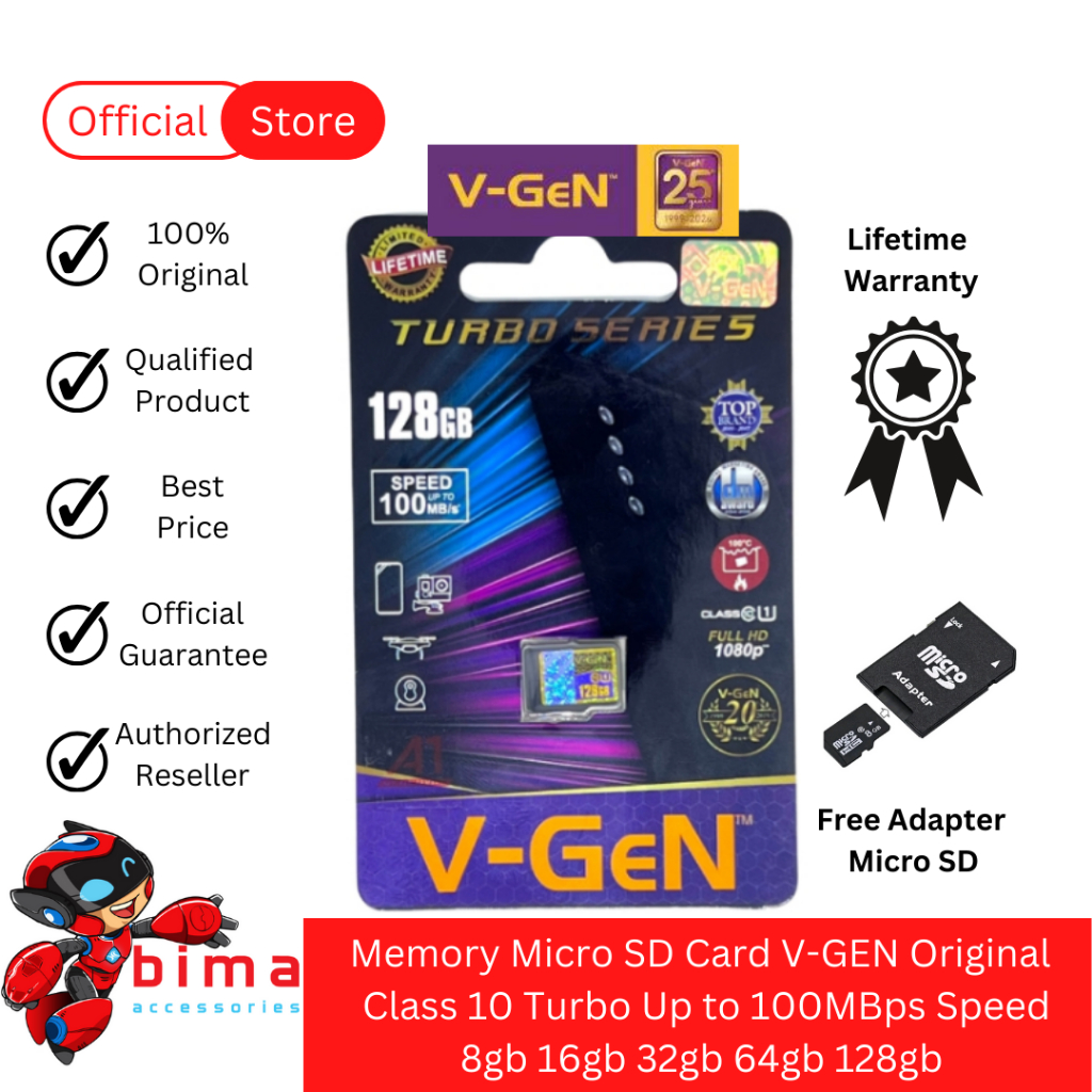 Jual Memory Card VGEN Micro SD Card V-GEN Original 128GB Class10 Turbo ...
