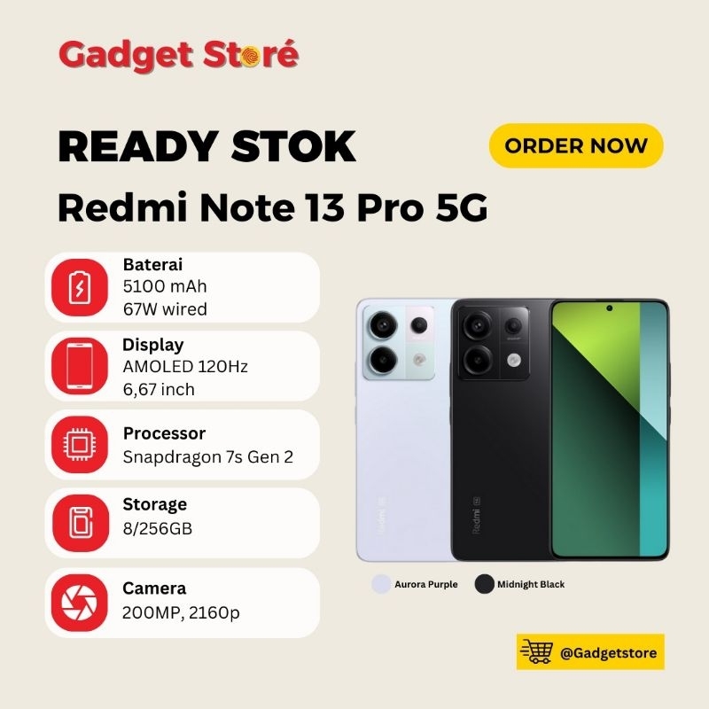 Jual Xiaomi Redmi Note 13 Pro 5G 8/256GB, 5100 mAh 67W Wired, Garansi ...