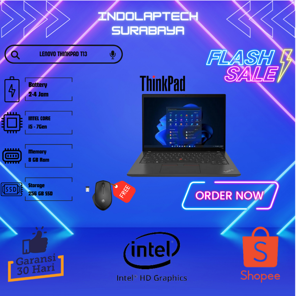 Jual Laptop Mahasiswa Lenovo Thinkpad T13 Intel i5-6Gen HD Win 10 ...